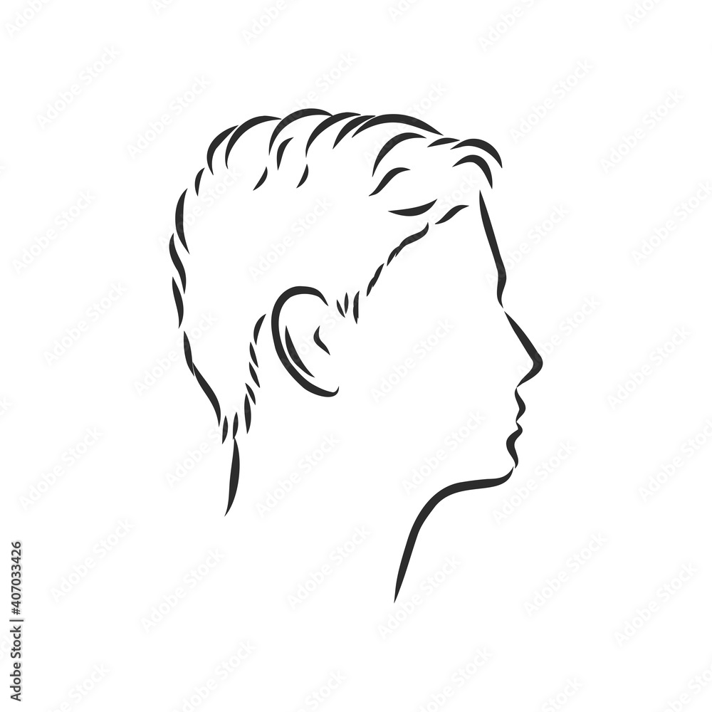 Outline side profile of a human male head. male profile vector sketch ...