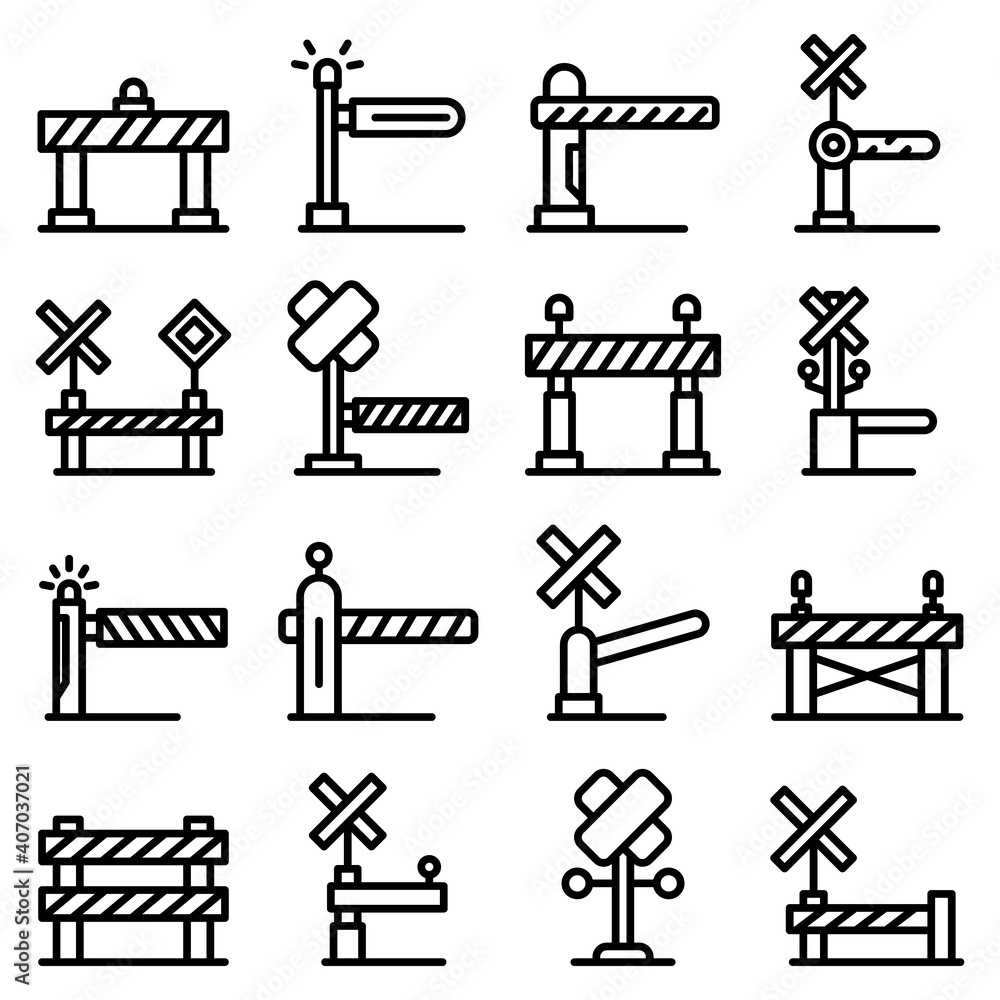 Railroad barrier icons set. Outline set of railroad barrier vector ...