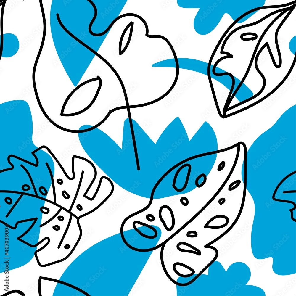 Seamless vector pattern with tropical leaves in bright shapes.Print ...