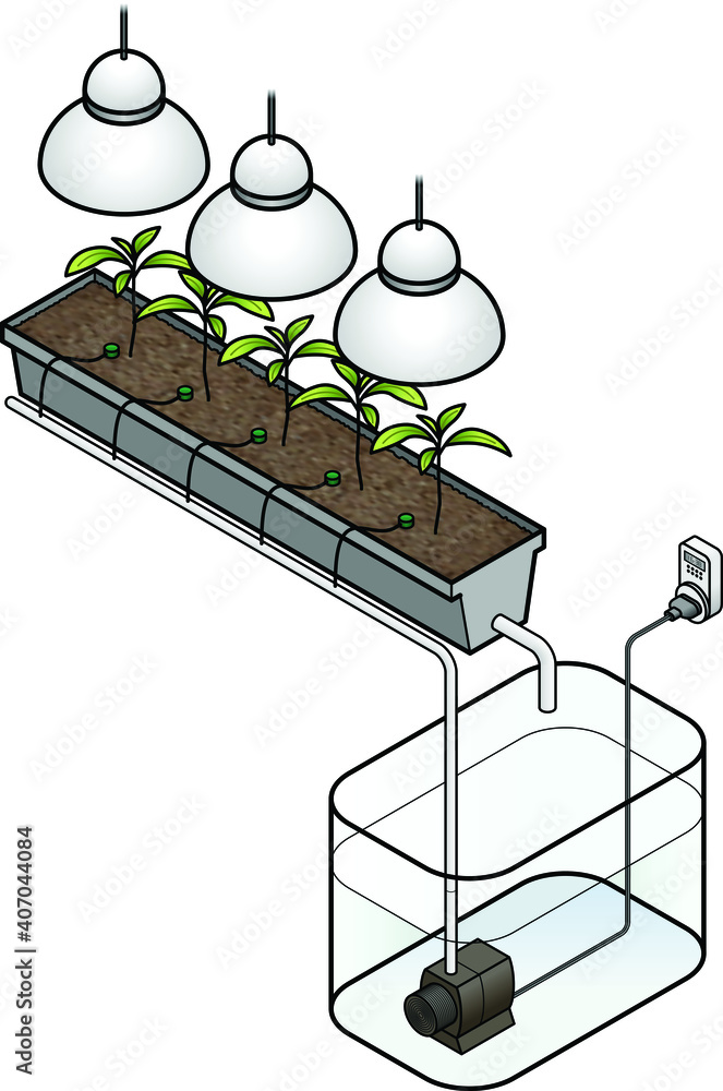 Diagram of a hydroponics setup. With lamps. Stock Vector | Adobe Stock