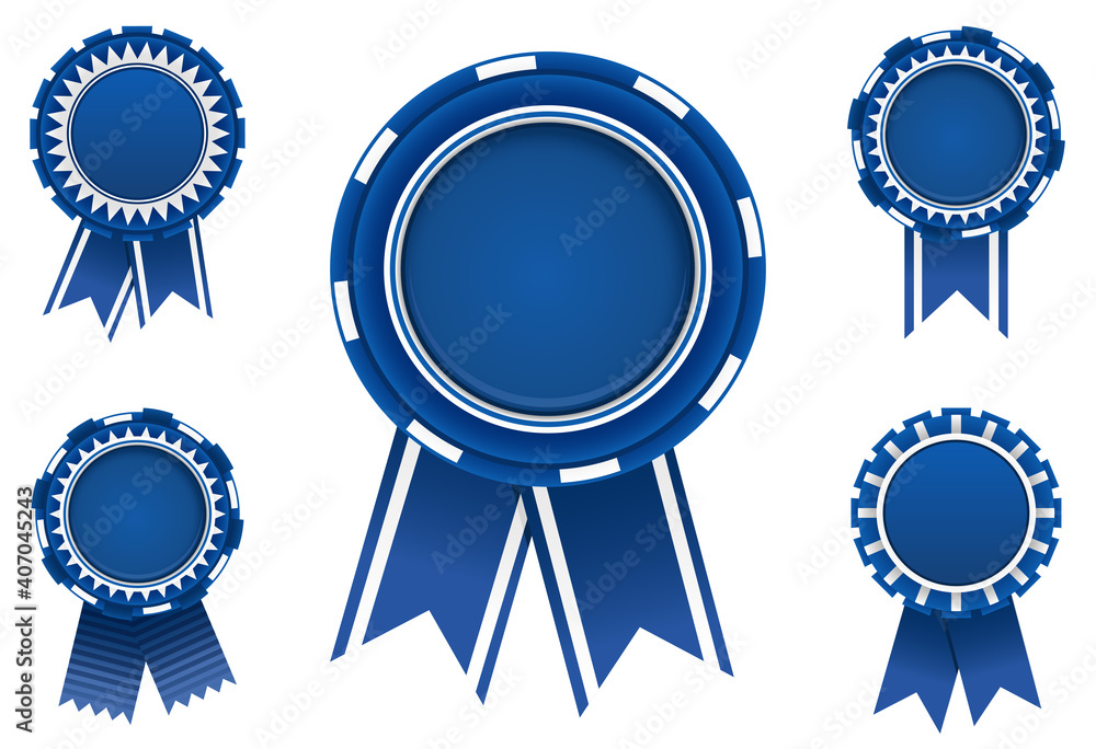 Blue award badge set with ribbons.Vector illustration. Stock Vector ...