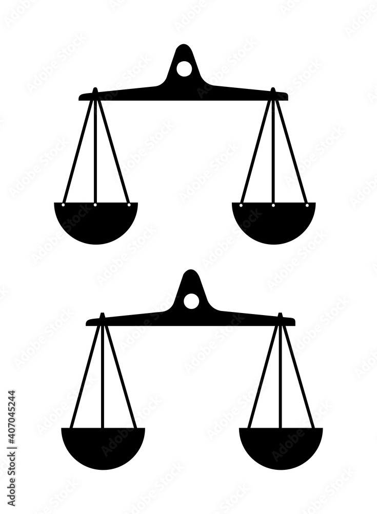 Two pairs of primitive scales with bowls. Balance and justice, the sign ...