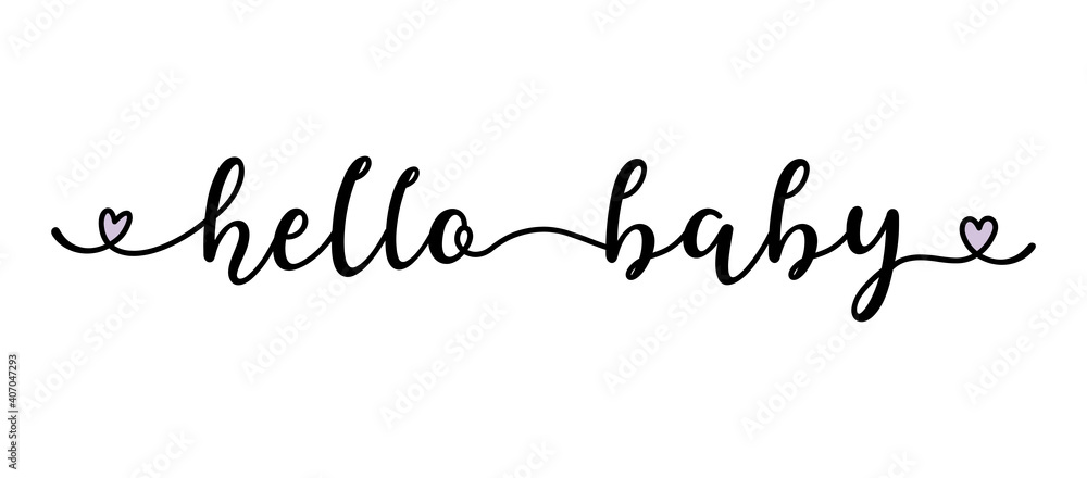 Handwritten HELLO BABY quote as logo, header, headline. Script ...