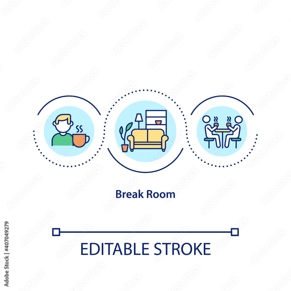 Break room concept icon. Include quiet areas. Use it as a place to ...