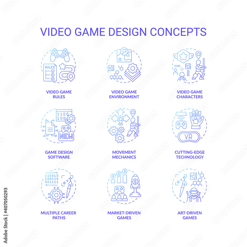 Vetor do Stock: Video game design concept icons set. Video game rules ... Vetor do Stock: Video game design concept icons set. Video game rules ...