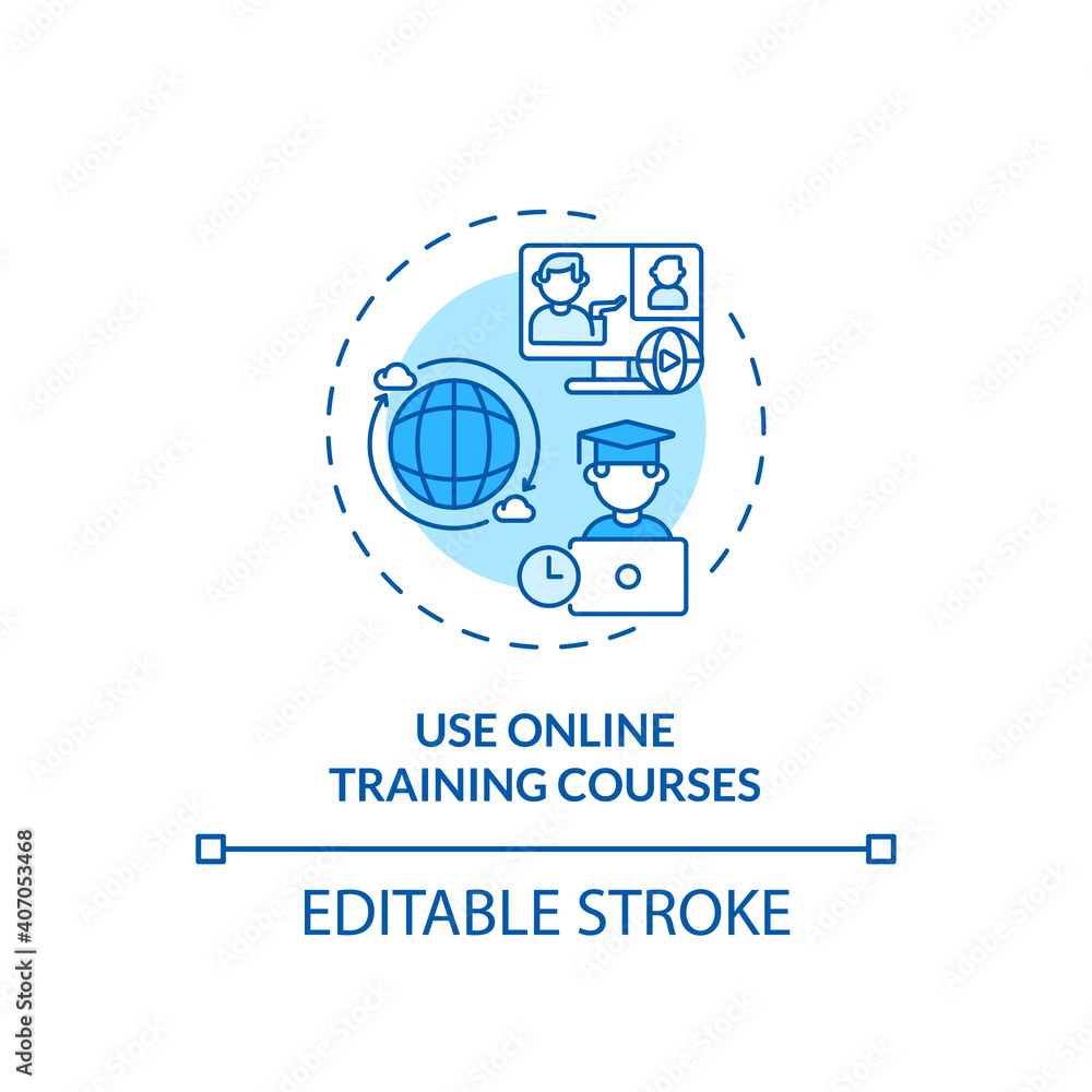 Using online training courses concept icon. Staff reboarding tip idea ...