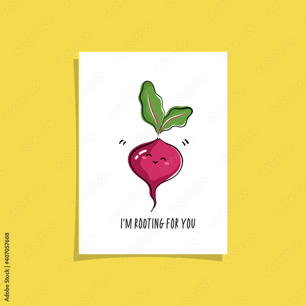 Simple card design with cute veggie and phrase - I'm rooting for you ...