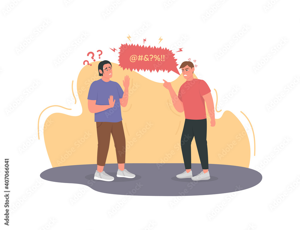 Vecteur Stock Angry man cursing, swearing 2D vector web banner, poster ...