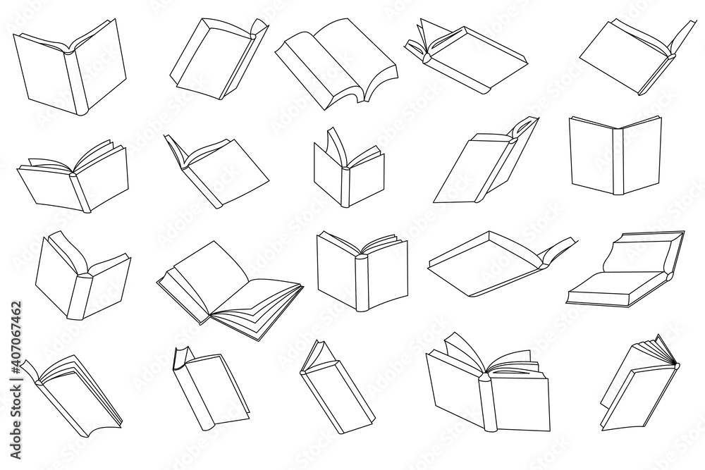 Set of vector icons. Opened book in outline style. Isolated on white ...