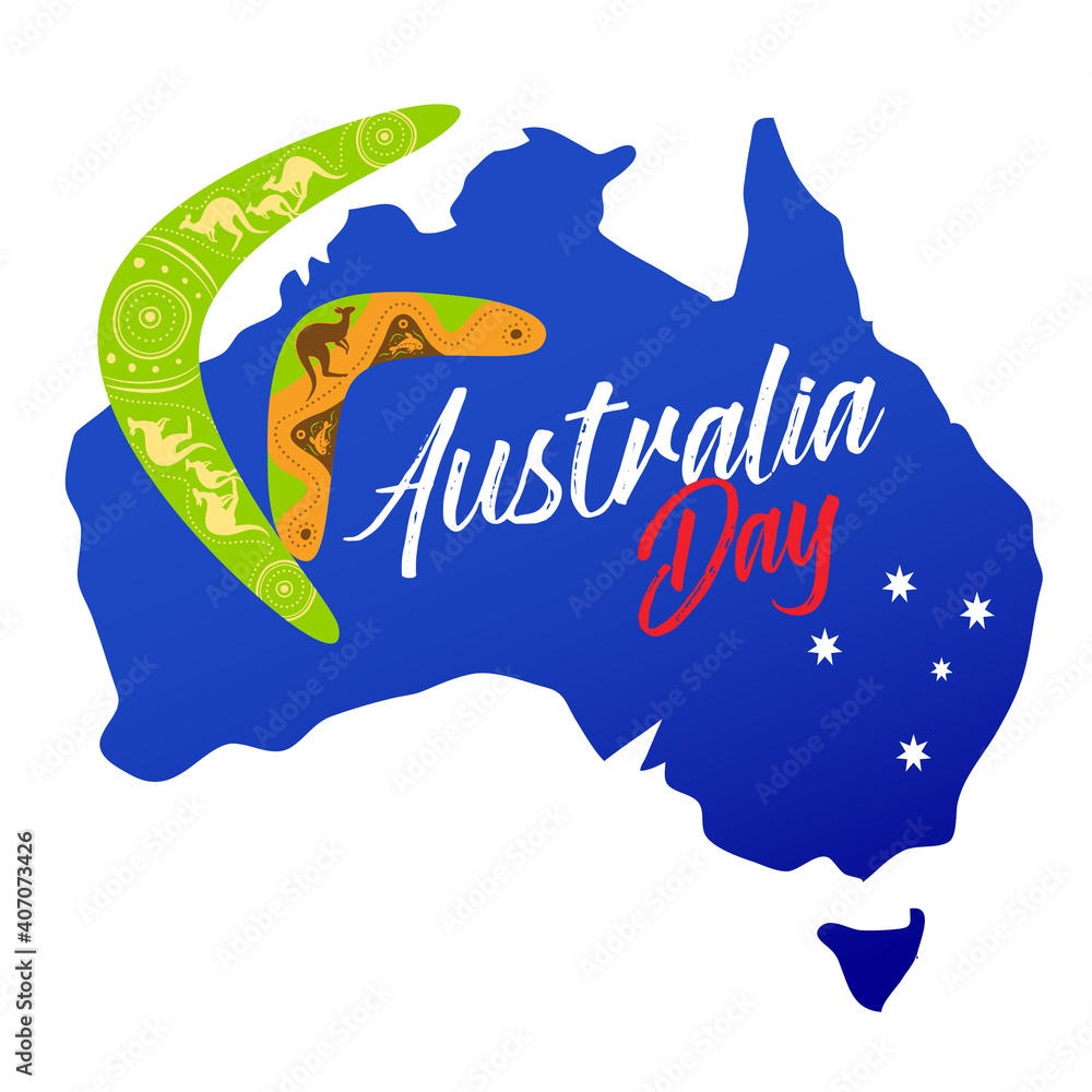 Vector illustration Happy Australia day silhouette of continent ...