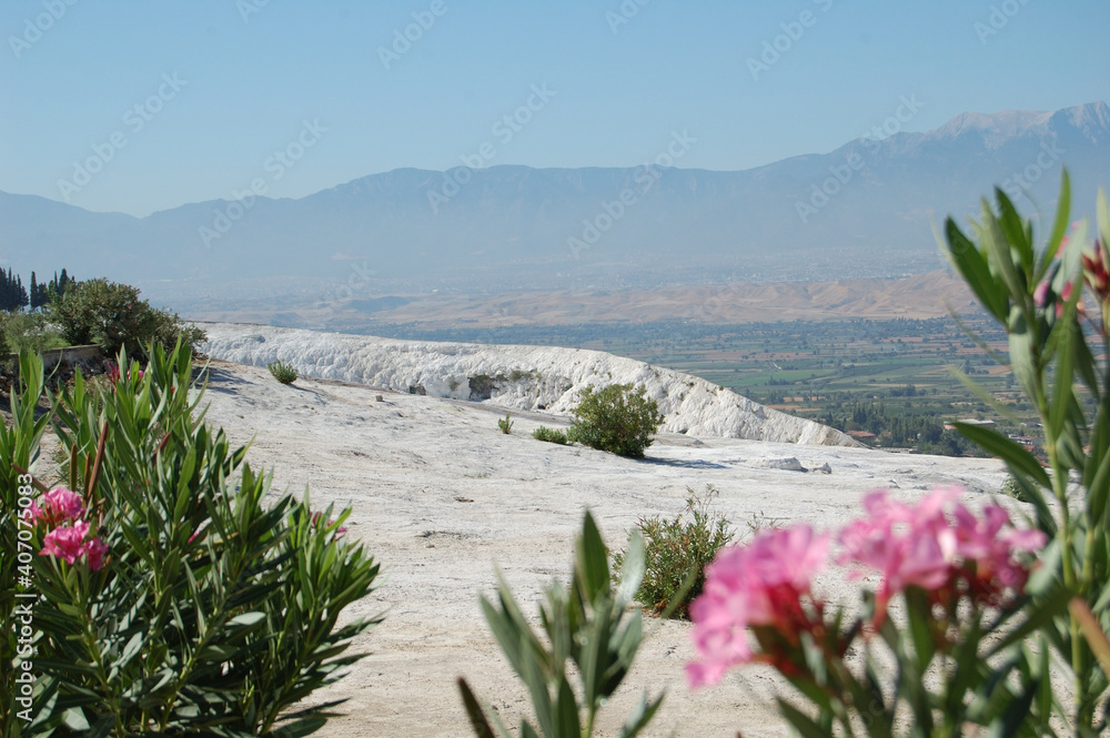 Ancient Roman baths of Pamukkale (Anatolia, Turkey). Next to the Roman ruins of Hierapolis ...