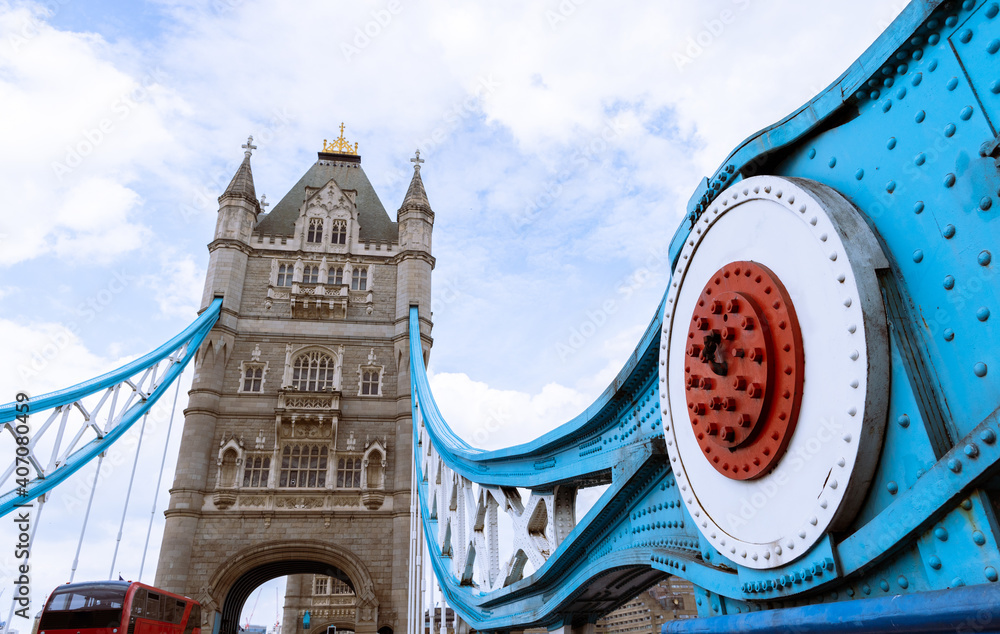 Tower bridge detail with double decker Stock Photo | Adobe Stock