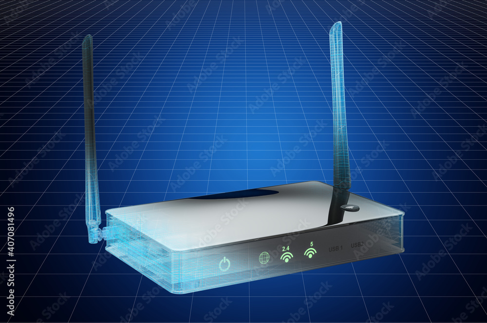 Visualization 3d cad model of router, blueprint. 3D rendering Stock ...