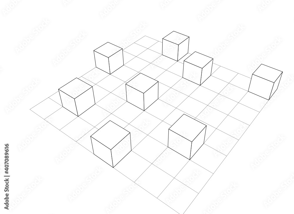 vector of 3d cubes on a grid. perspective view isolated on white ...