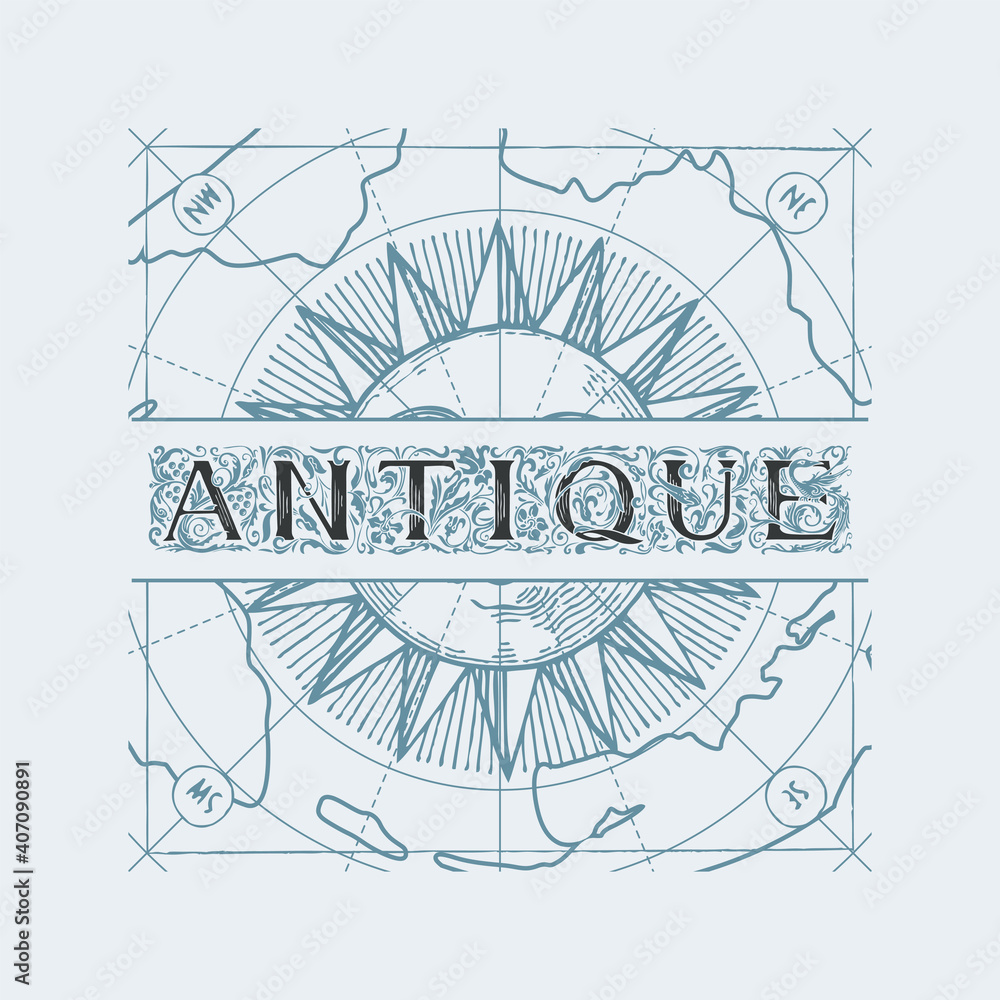 Vector banner or logo for an antique shop with an ornate inscription ...