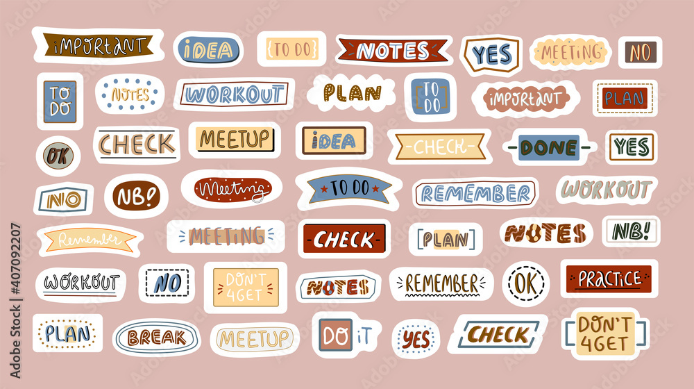 Big set of daily words in stickers. Stock Vector | Adobe Stock