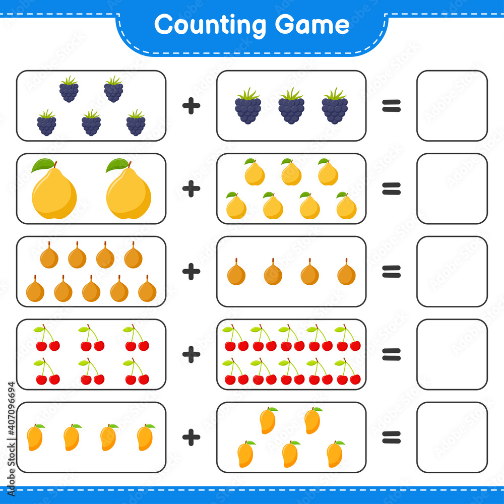 Counting game, count the number of Fruits and write the result ...