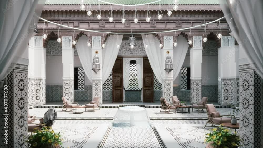 Outdoor courtyard in Moroccan style. Moroccan interior design ...