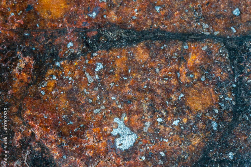 Inside slice of Chondrite Meteorite L Type isolated, piece of rock ...