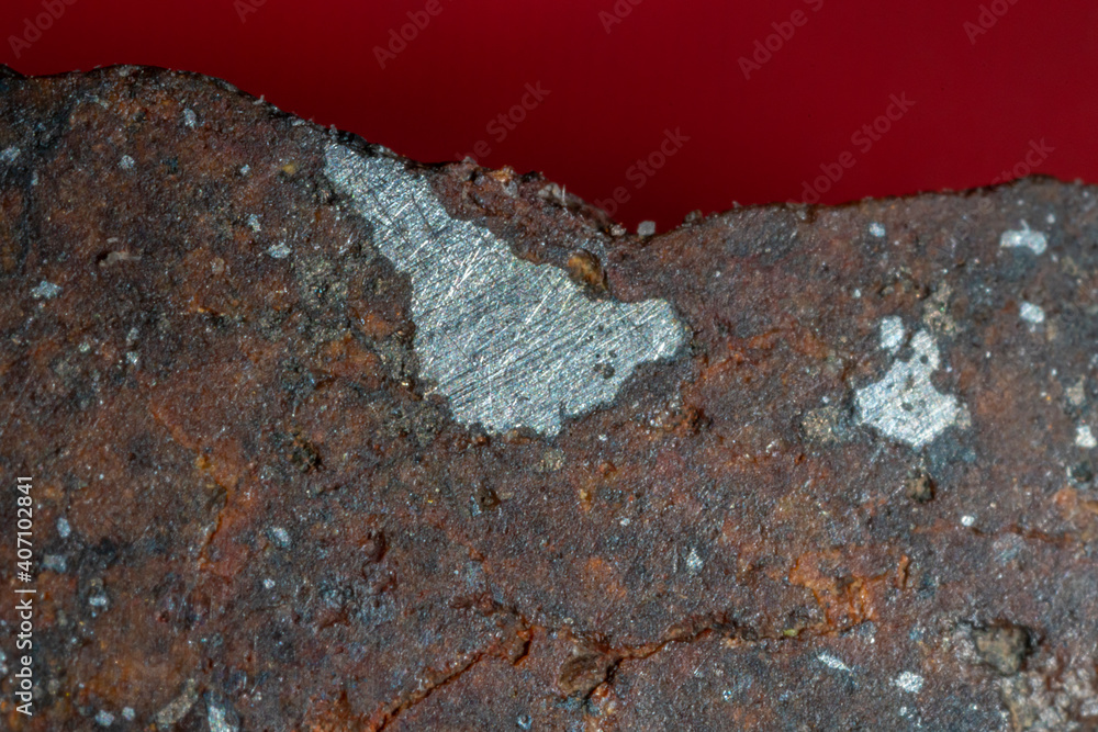 Inside slice of Chondrite Meteorite L Type isolated, piece of rock ...