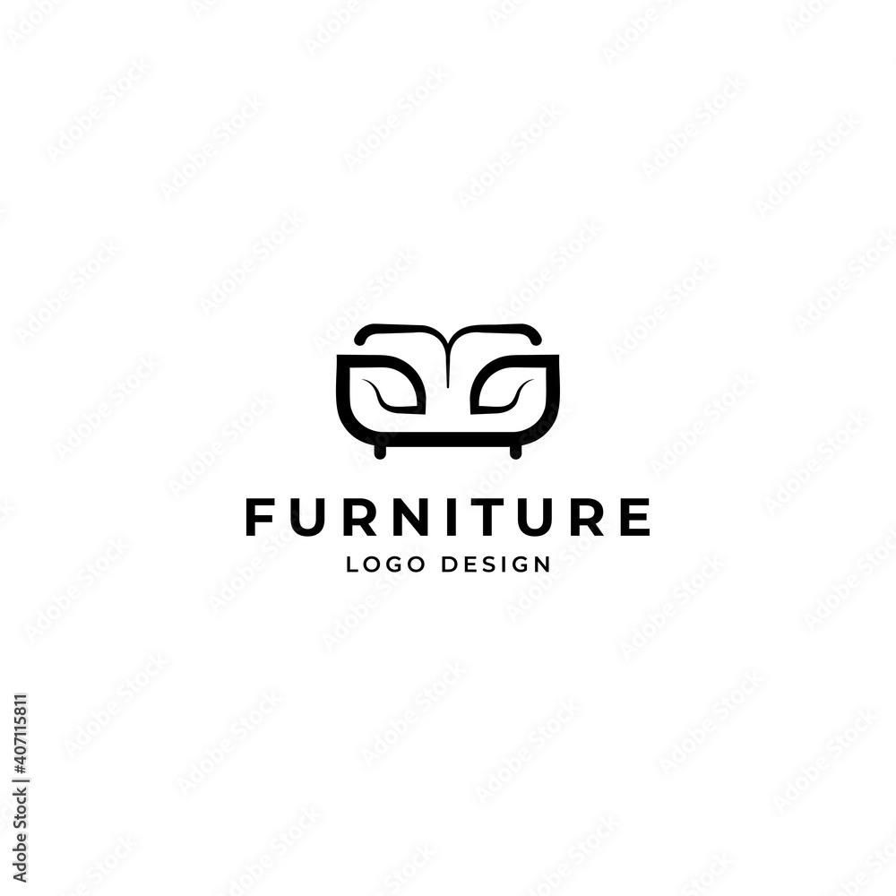 Furniture logo template with chair sofa monogram line art vector ...