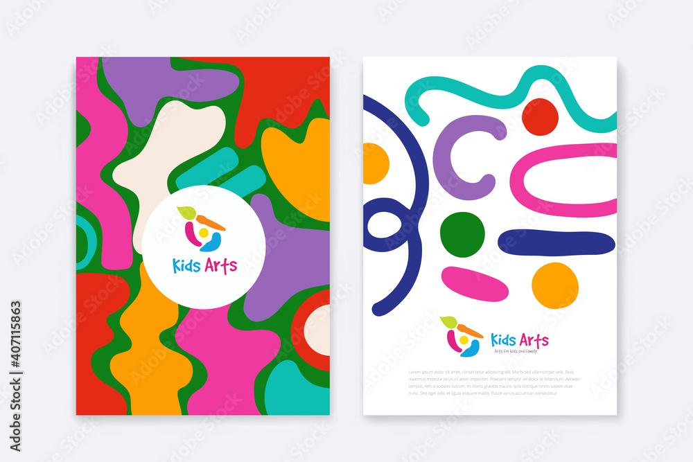 Kids Arts logo and stationery vector. Cute kids multi colored cover ...