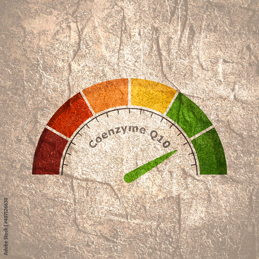 Scale with arrow. The Coenzyme Q10 measuring device. Sign tachometer ...