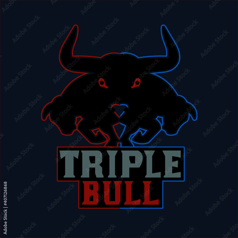 Bull logo triple head Stock Vector | Adobe Stock