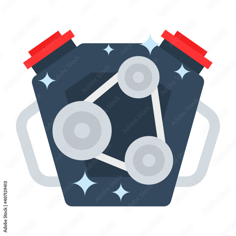 Shiny Engine Cleaning Concept, Side View of Engine Bay Vector Color ...