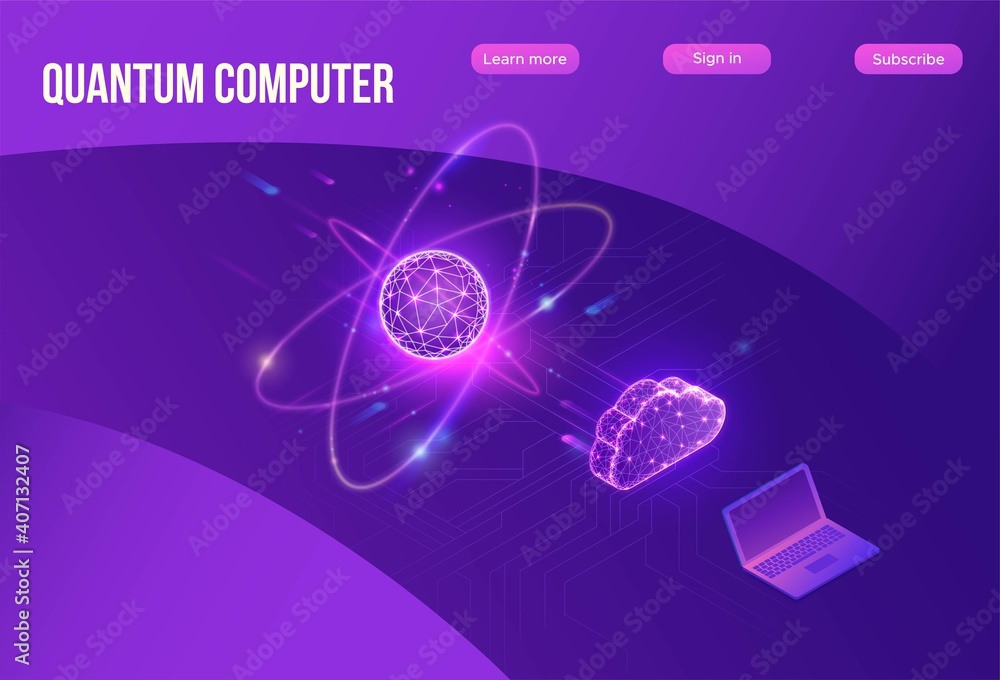 Quantum computer futuristic processor, chip with network, isometric ...