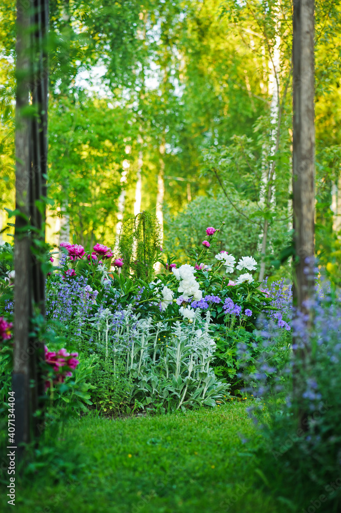 Foto de beautiful english style cottage garden view in summer with ...