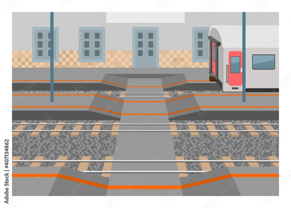 Passenger train leaving railway station platform Stock Vector | Adobe Stock