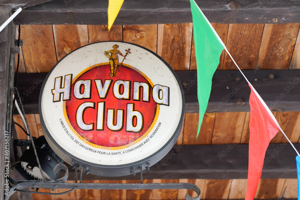 Havana Club logo and sign of white rum brand on wall restaurant pub bar ...