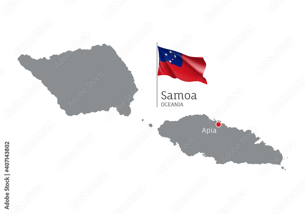 Silhouette of Samoa country map. Gray detailed editable map of Samoa ...