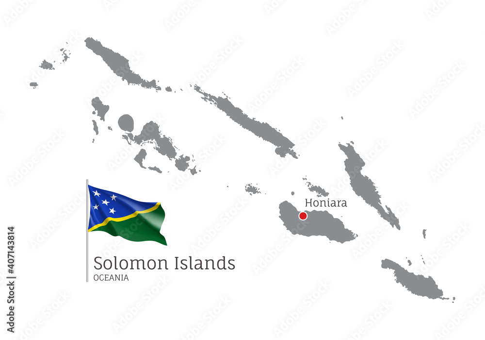 Silhouette of Solomon Islands country map. Gray detailed editable map ...