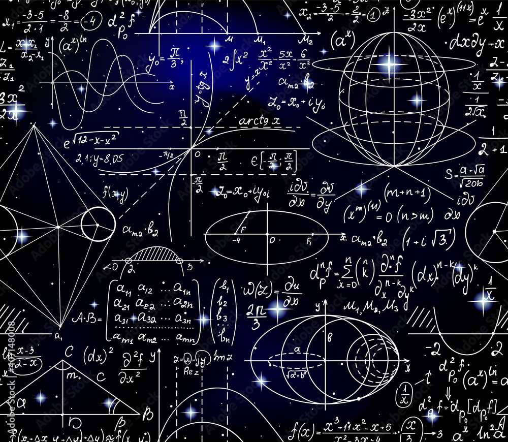 Vector scientific seamless backround with handwritten mathematical ...