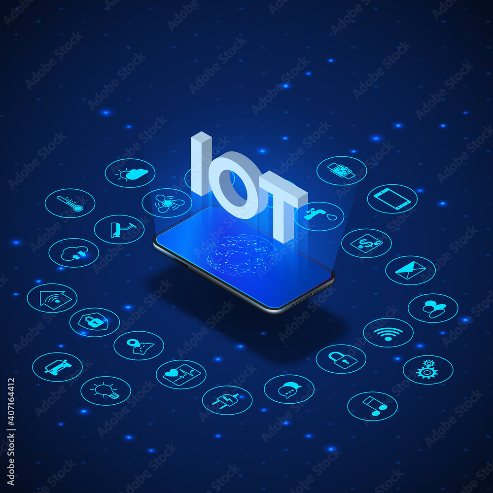 Internet of things concept. IOT isometric banner. Digital global ...
