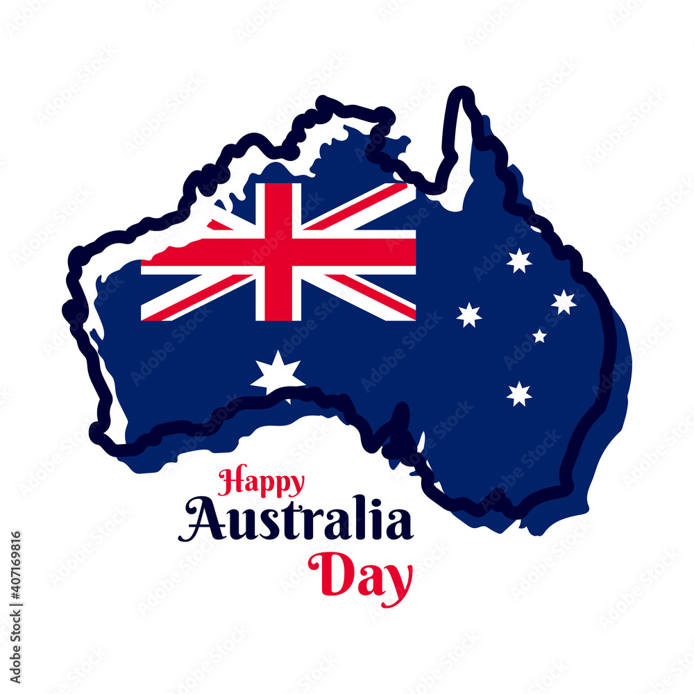 Happy Australia Day. Map of Australia with flag. Australia Day ...