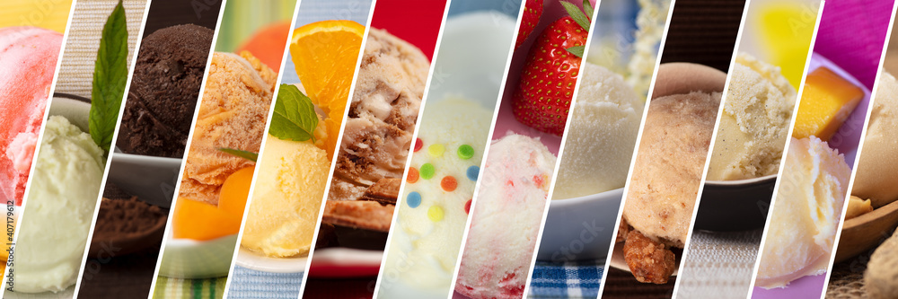 Eiscreme Hintergrund Header mit bunten Eissorten Stock Photo | Adobe Stock