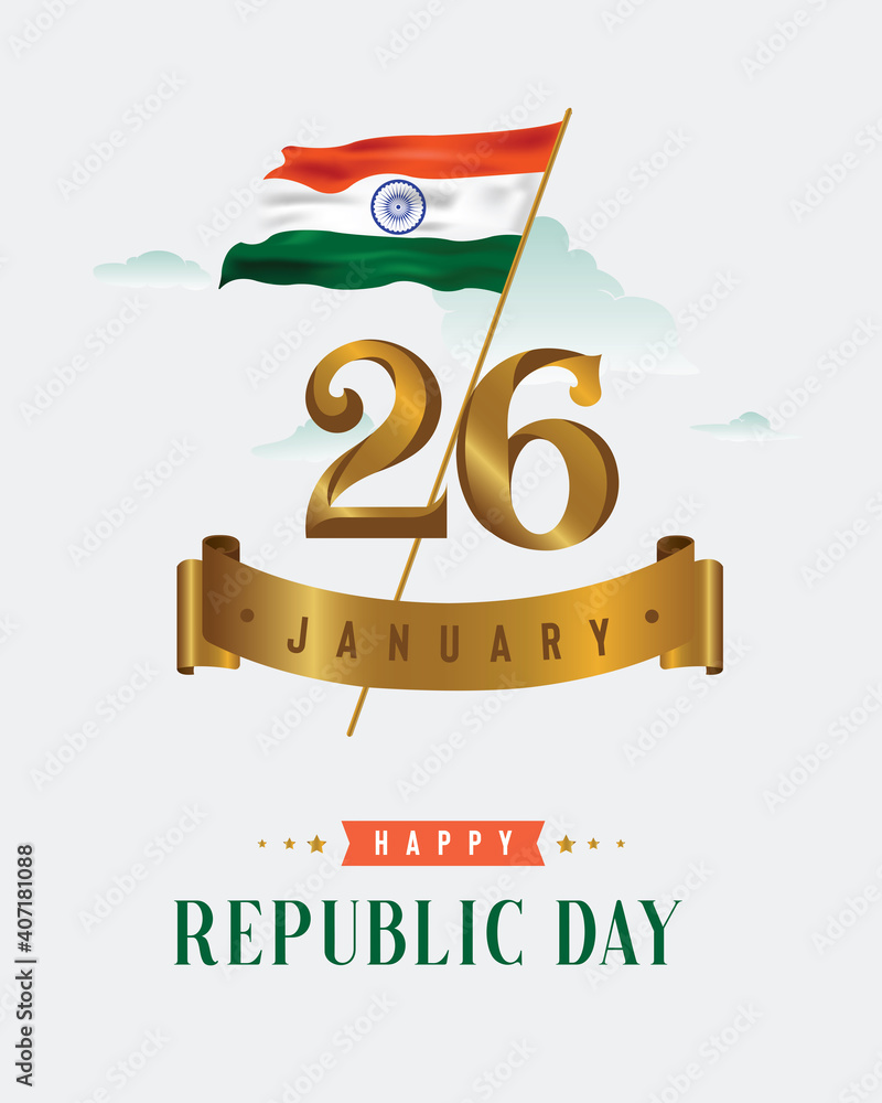 26 January golden text with Indian vector flag template design for a ...