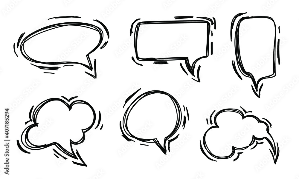 Doodle speech bubbles for banner design. Communication icon set ...