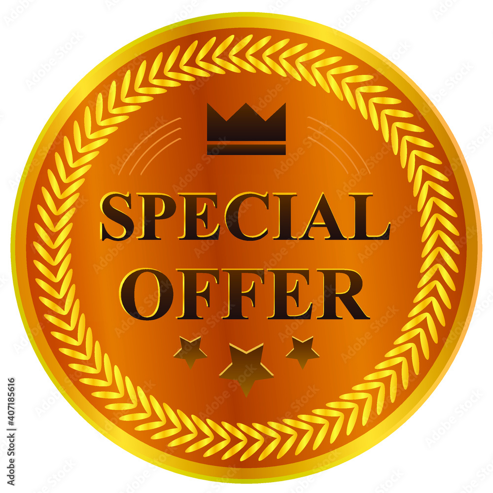 Special offer seal label isolated on white background. Gold special ...
