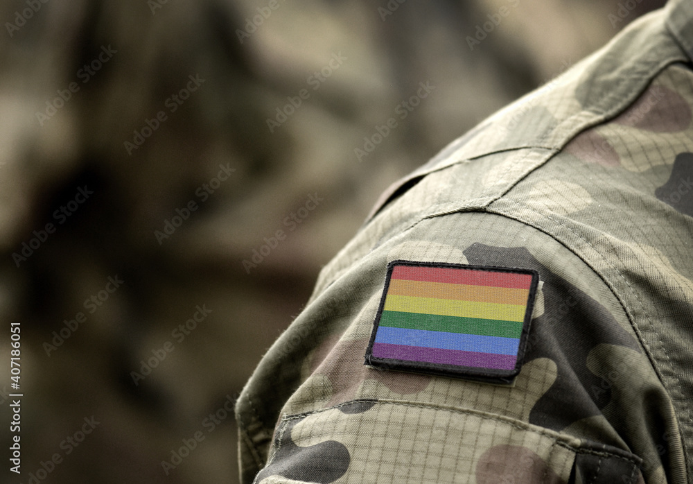 Rainbow flag (LGBT movement) on military uniform. Integration of ...