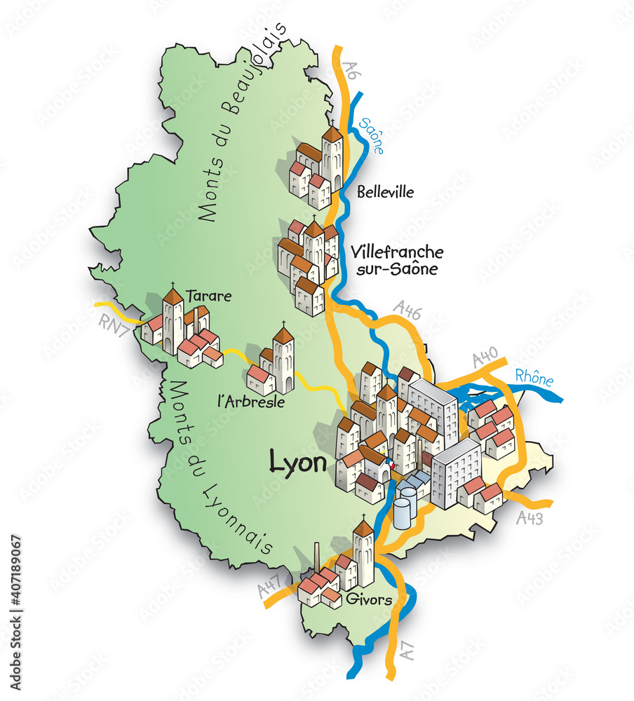 69 Carte du département du Rhône Stock Vector | Adobe Stock