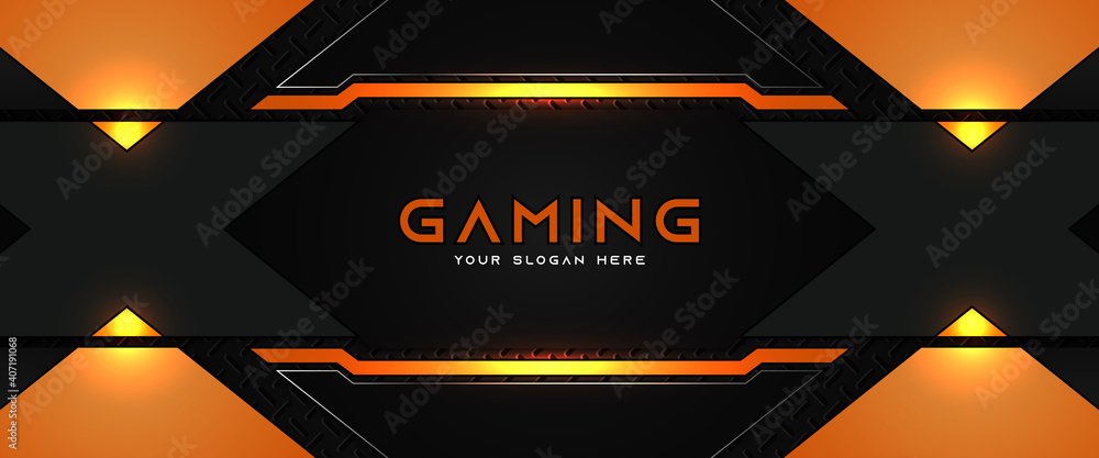 Futuristic orange and black abstract gaming banner design template with ...