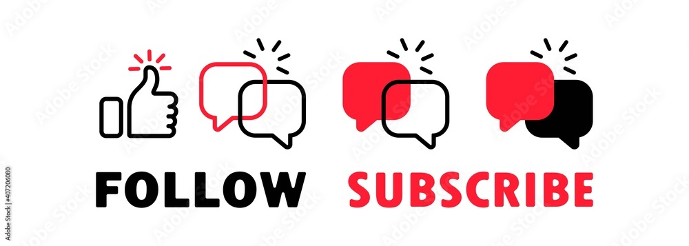 Social media icons. Thumb up and chat icon with comment. Follow us ...