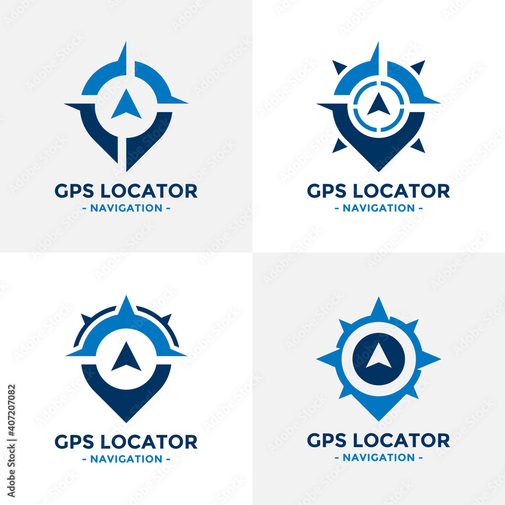 Set of gps locator logo design template. Compass and gps map location ...