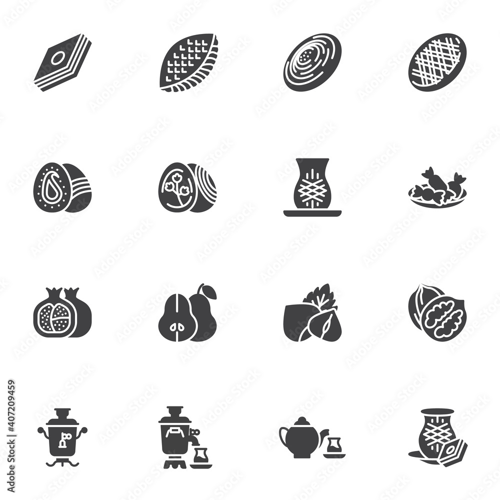 Novruz holiday vector icons set, modern solid symbol collection, filled ...