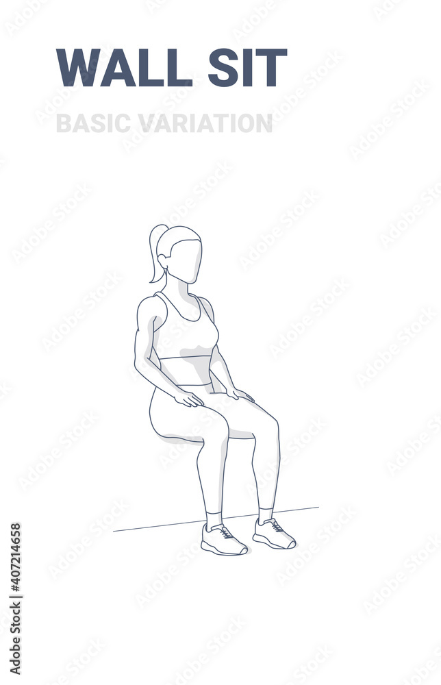 Vektorová grafika „Wall Sit Female Home Workout Exercise Guide Outline ...