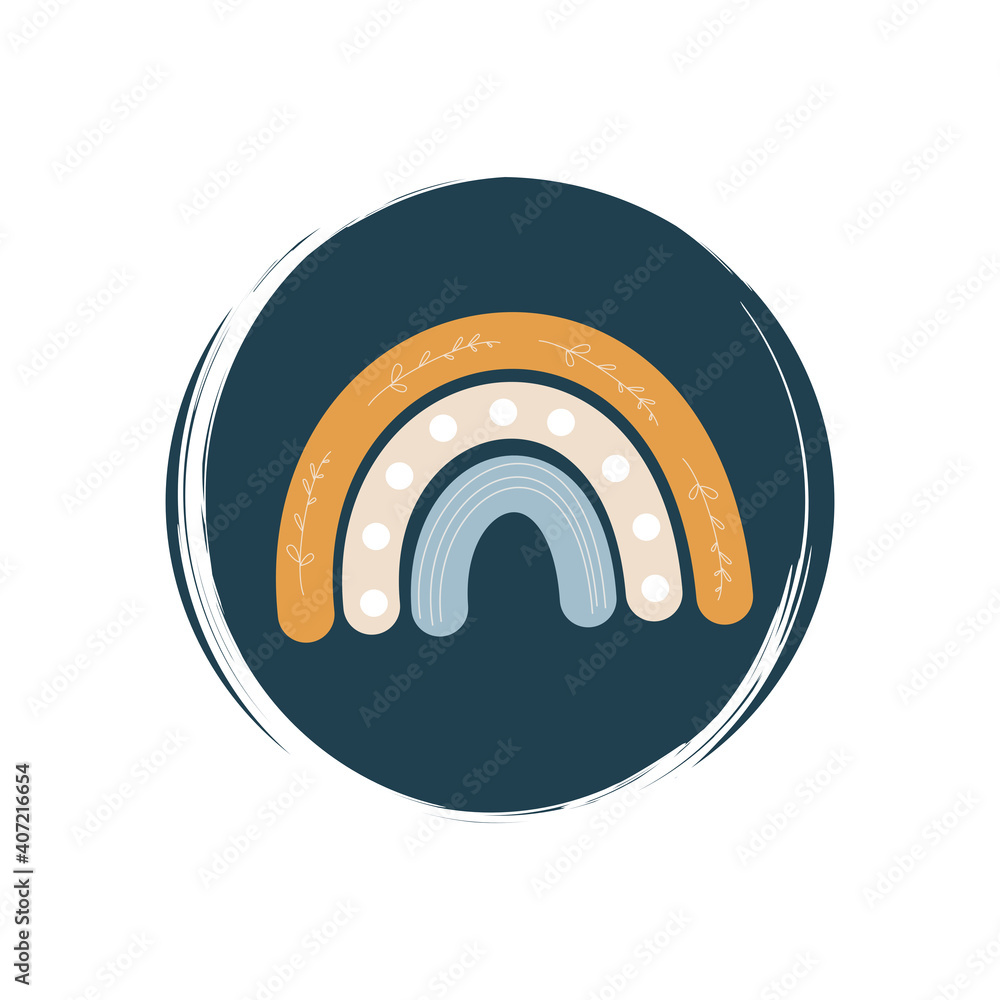 Cute logo or icon vector with abstract rainbow in contemporary boho ...